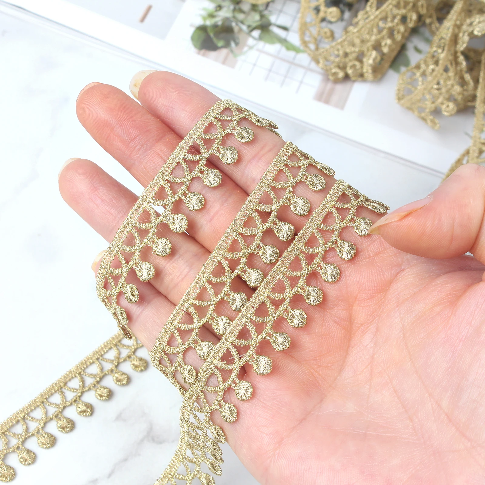 5-Yards-Gold-Trim-Fringe-Macrame-Tassel-lace-Trim-for-Sewing-Crafts ...