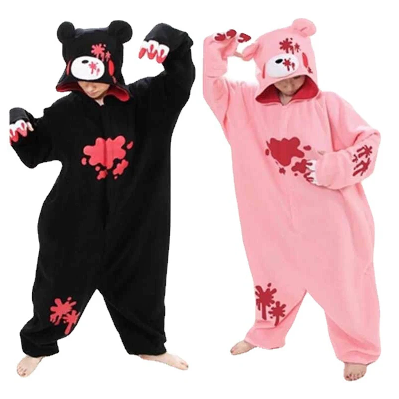 New Black Pink Gloomy Blood Bear Cosplay Costume Fleece Animal Onesies ...