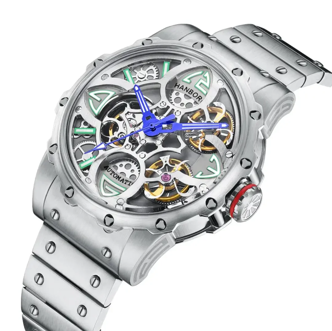 HANBORO New Men Watches flywheel Full Automatic Mechanical Wristwatch ...