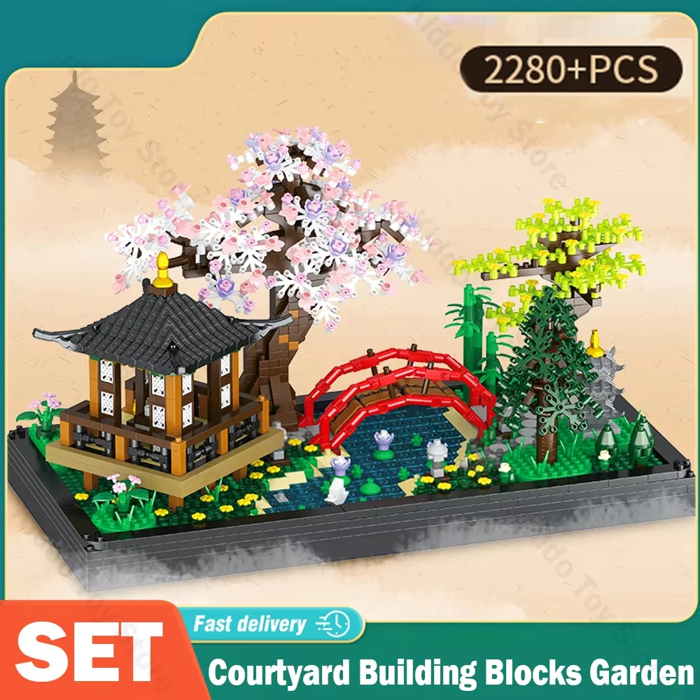 Courtyard Building Blocks Garden Zen Garden Architecture 2280PCS DIY ...