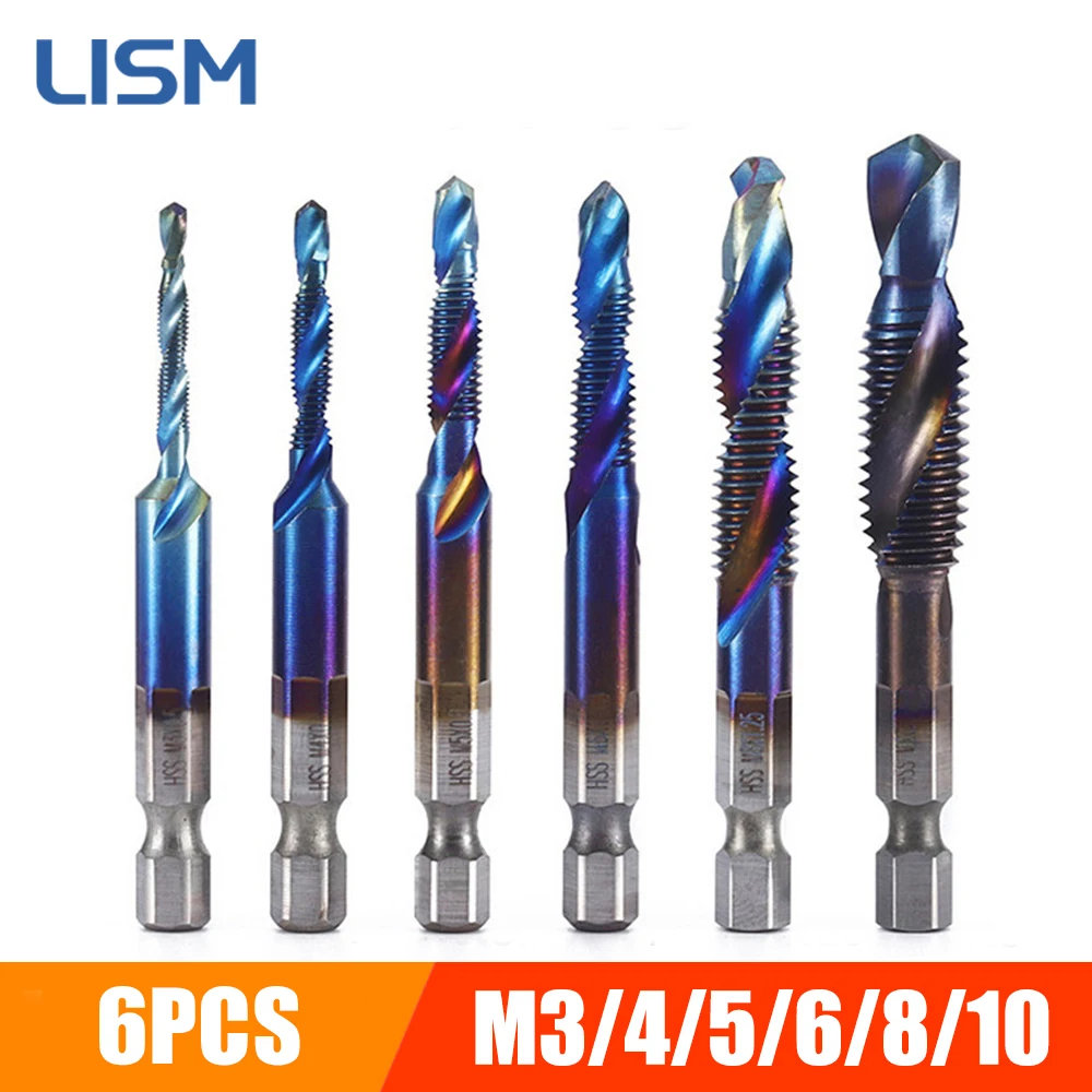6Pcs-Tap-Drill-Bits-1-4-Hex-Shank-HSS-Titanium-Plated-Metric-Thread ...