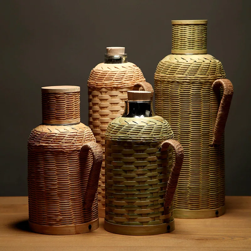 Bamboo-Woven-Kettle-Old-fashioned-Thermos-Hot-Water-Bottle-pot-wooden ...