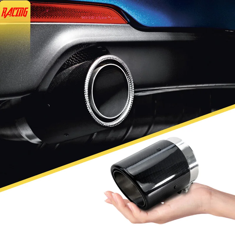 1 Piece ER Inner 89mm Real Carbon Fiber Universal Exhaust Tips Glossy ...