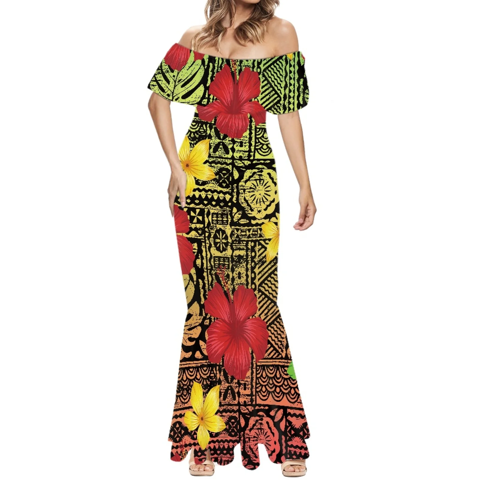 Polynesian-Tribal-Samoan-Totem-Tattoo-Samoa-Prints-Tropical-Flower-Leaf ...