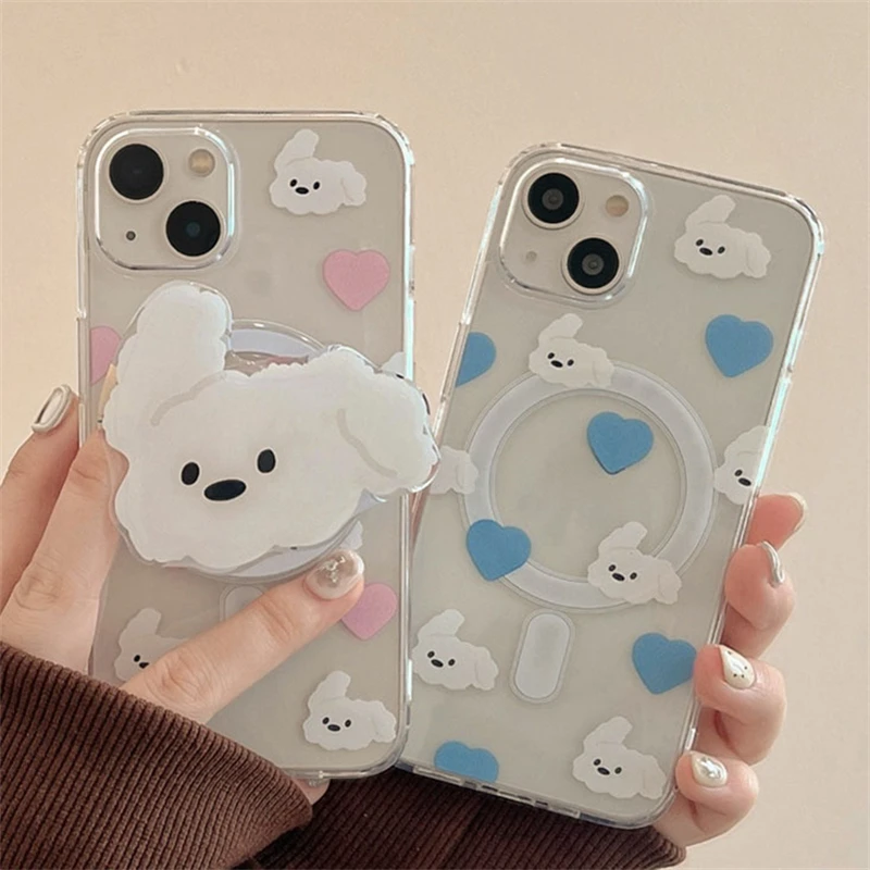 Korean-Cute-Cartoon-Love-Puppy-Transparent-Magsafe-Holder-Phone-case ...