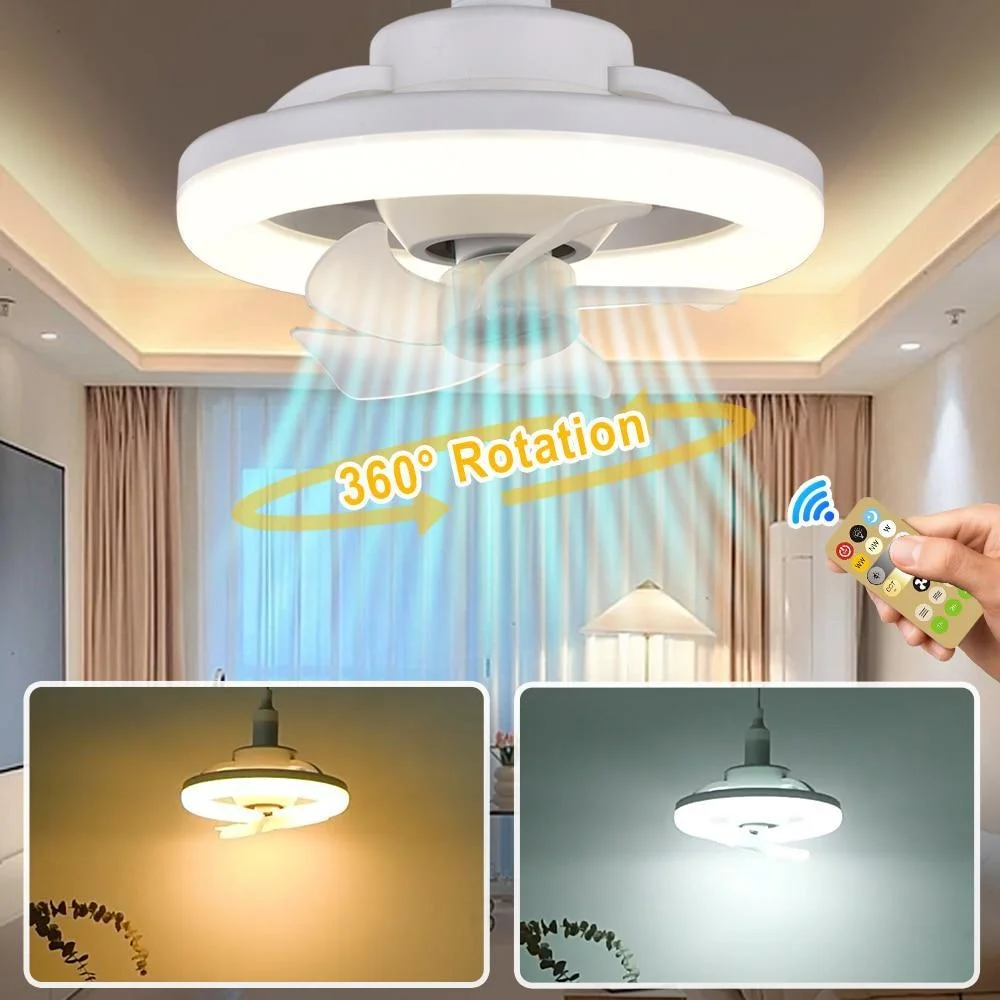 360-Rotating-Ceiling-Fan-Summer-Light-E27-Intelligent-Fan-with-Remote ...