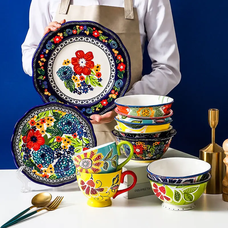 Bohemian-Retro-Ceramic-Bowl-European-Tableware-Household-Noodle-Bowl ...