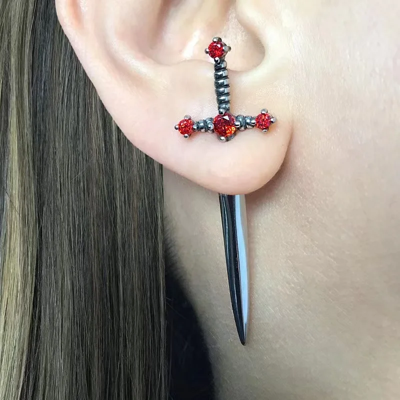 Gothic Vintage Sword Earrings Cool Punk Crystal Ear Jewlery Punk Dagger ...