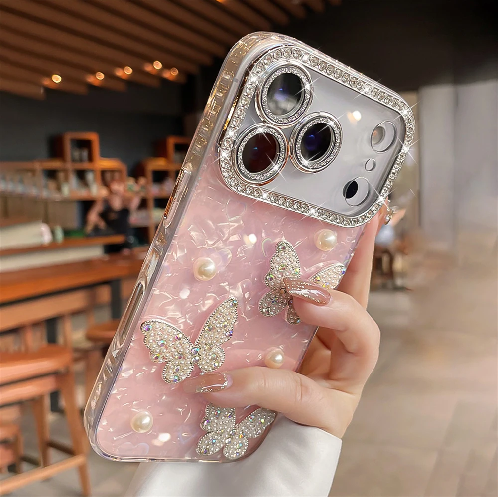 Rhinestone Glitter Lens Shell Pattern Phone Case for iPhone 17 Air 16 ...