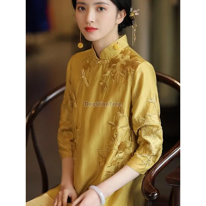Chinese Loose Dress Qipao Flower Embroidery Cheongsam Party Qipao ...