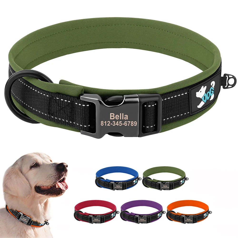 Reflective Dog Collar Personalized ID Buckle Collars Free Engrave Soft ...
