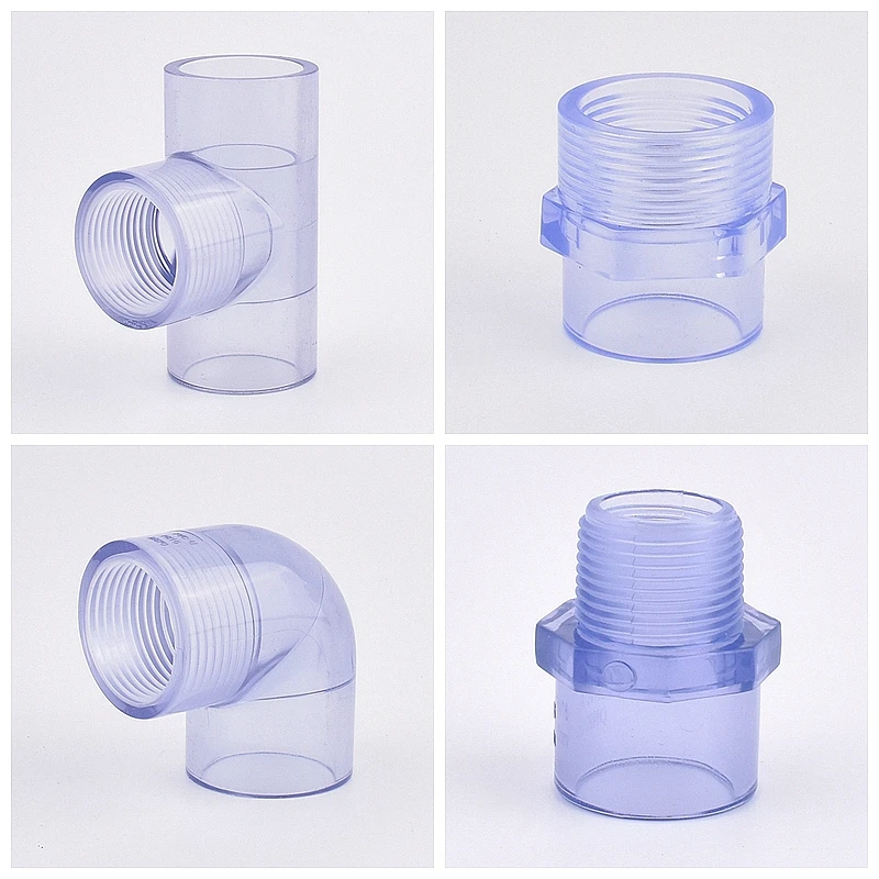 20-63mm-Transparent-Blue-UPVC-Thread-Connector-Aquaculture-Aquarium ...