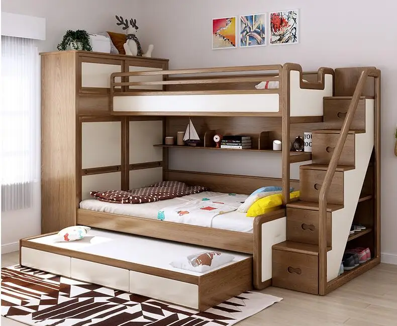 Full round solid wood multi functional combined bed wardrobe bed ...