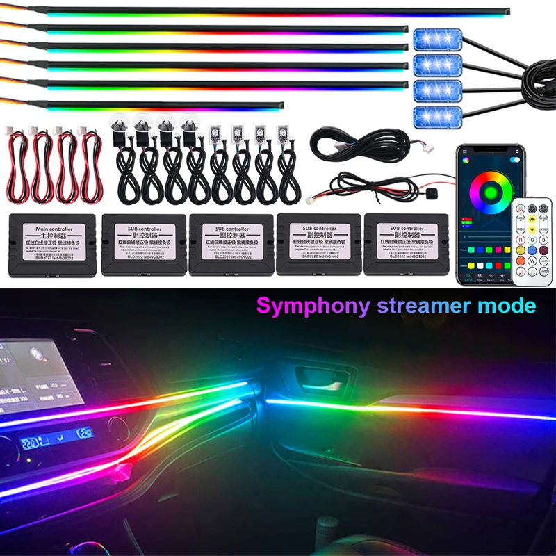 18-In-1-64-Color-RGB-Symphony-Streamer-Car-Ambient-Lights-Interior-LED ...