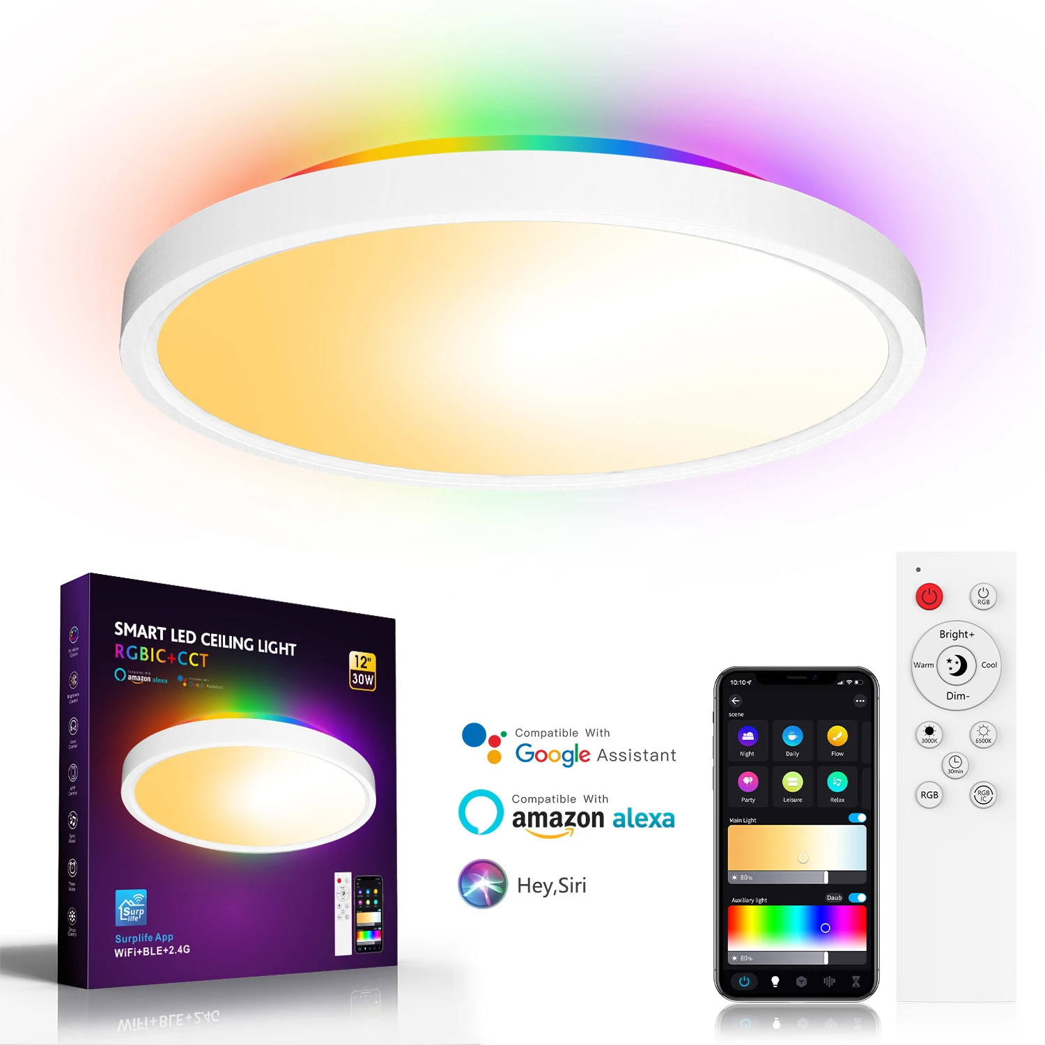 LED-Smart-Ceiling-Light-WiFi-Control-Remote-Control-RGB-Warm-White-Cold ...