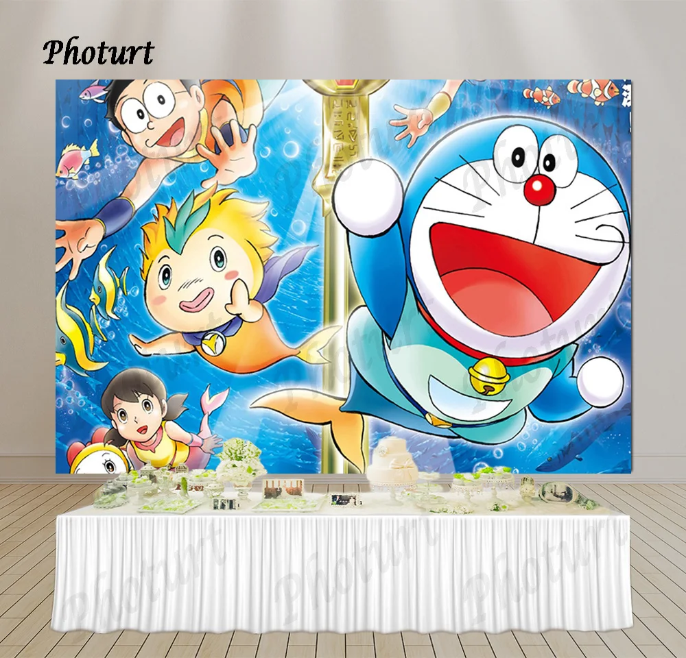 PHOTURT-Doraemon-Backdrop-Kids-Birthday-Baby-Shower-Background-Blue ...