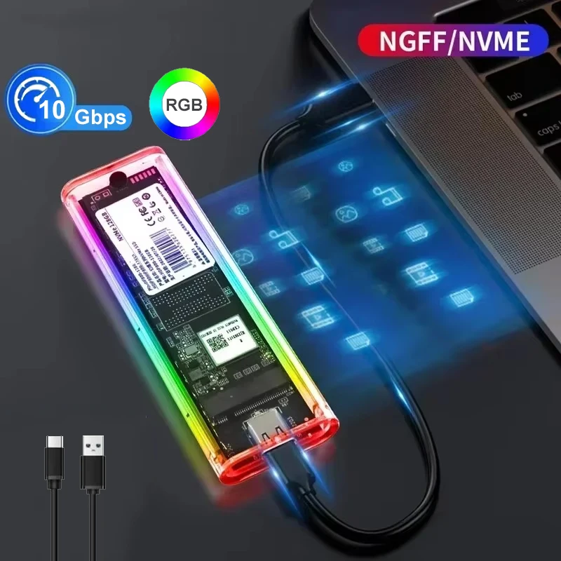 RGB M2 SSD Case M.2 NVME SSD Enclosure M.2 to USB C Transparent Hard ...
