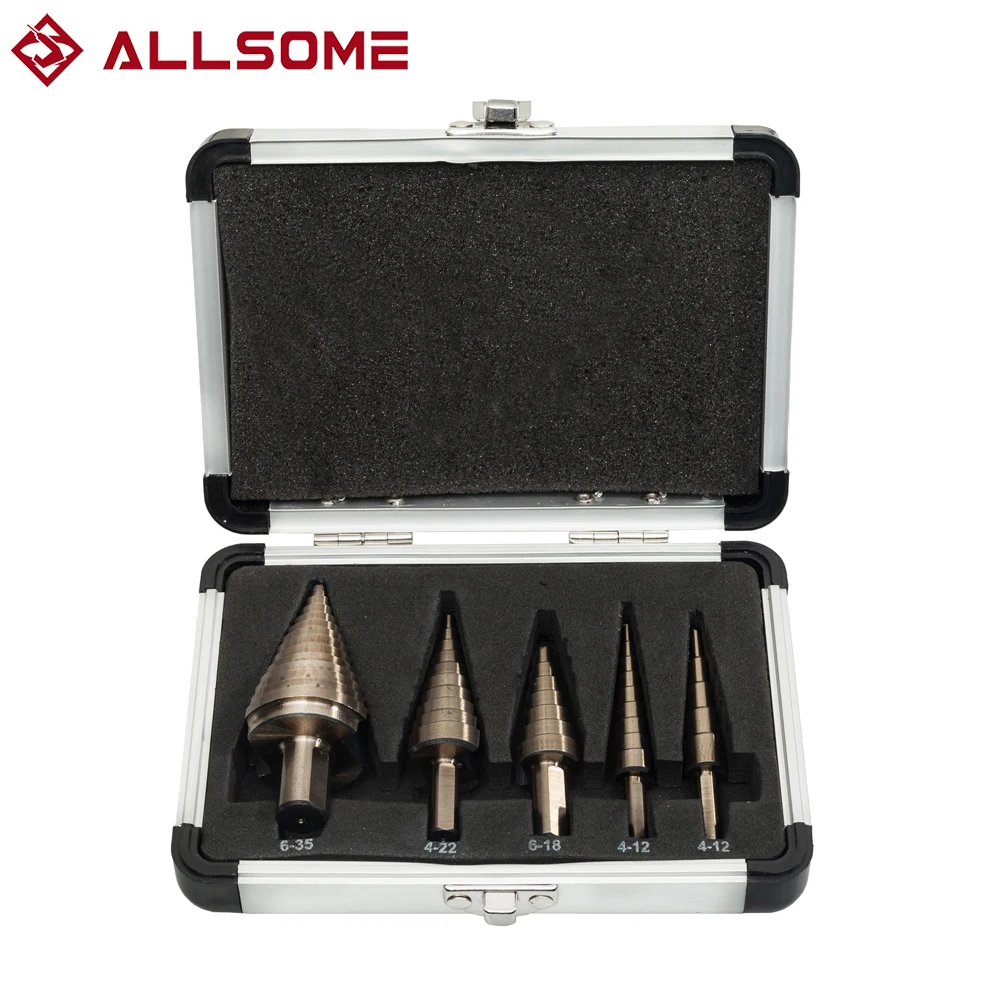 Allsome 5pcs Metric/inch Hss Cobalt Step Drill Bit Set Multiple Hole 50 ...