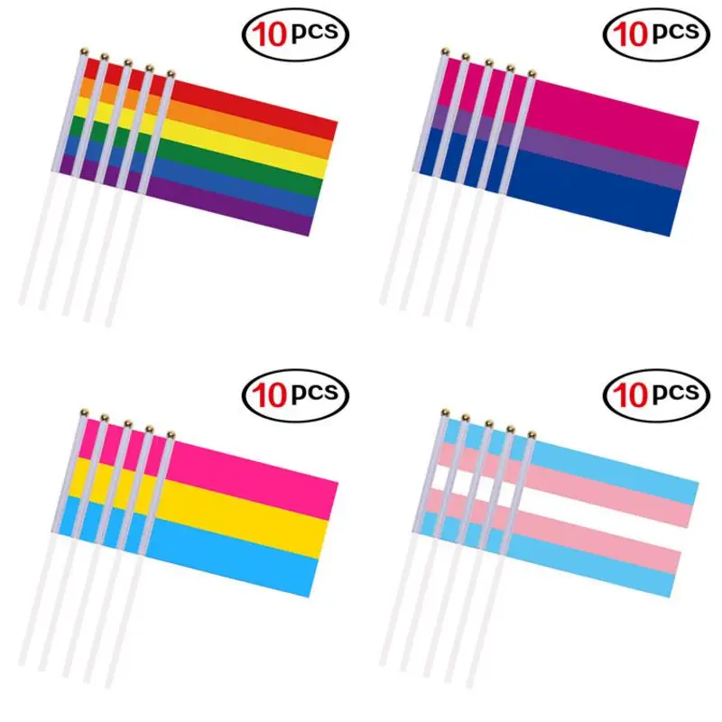 10pcs-LGBT-Hand-Flag-14x21Cm-Plastic-Stick-Rainbow-Hand-Flag-Gay ...