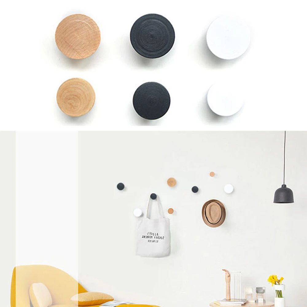 1PC-Wood-Wall-Clothes-Hanger-Round-Hook-Black-White-Wood-Coat-Rack-Wall ...
