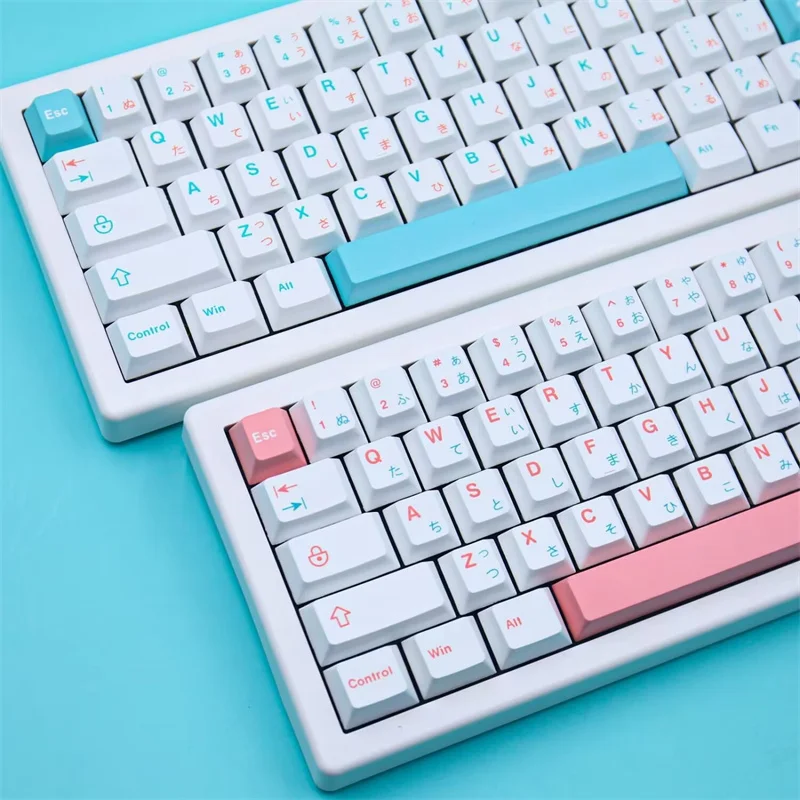 Mechanical-Keyboard-Custom-Japanese-Anime-White-Key-Caps-Cute-Blue-Pink ...