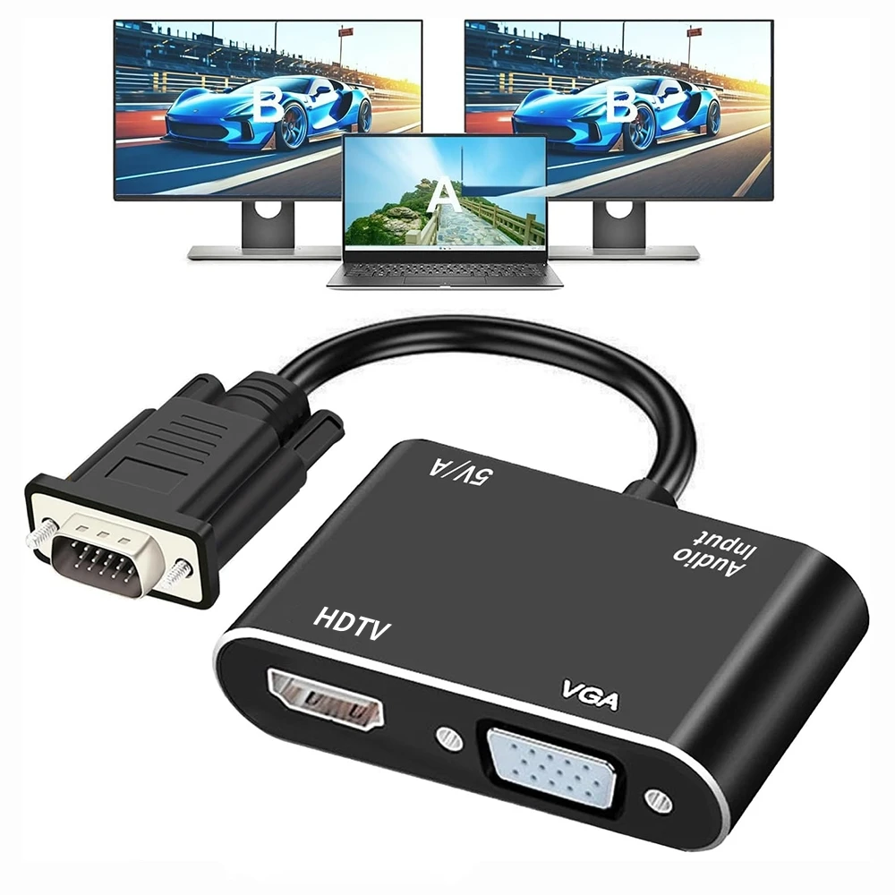 Adaptador estéreo de 3,5mm y VGA a HDMI + VGA de doble pantalla ...