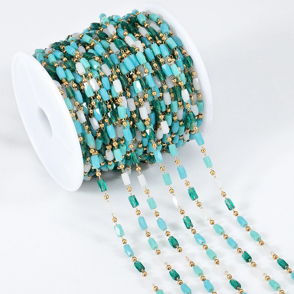 1M-Stainless-Steel-Gold-Color-Chain-Gradient-Green-Crystal-Long ...