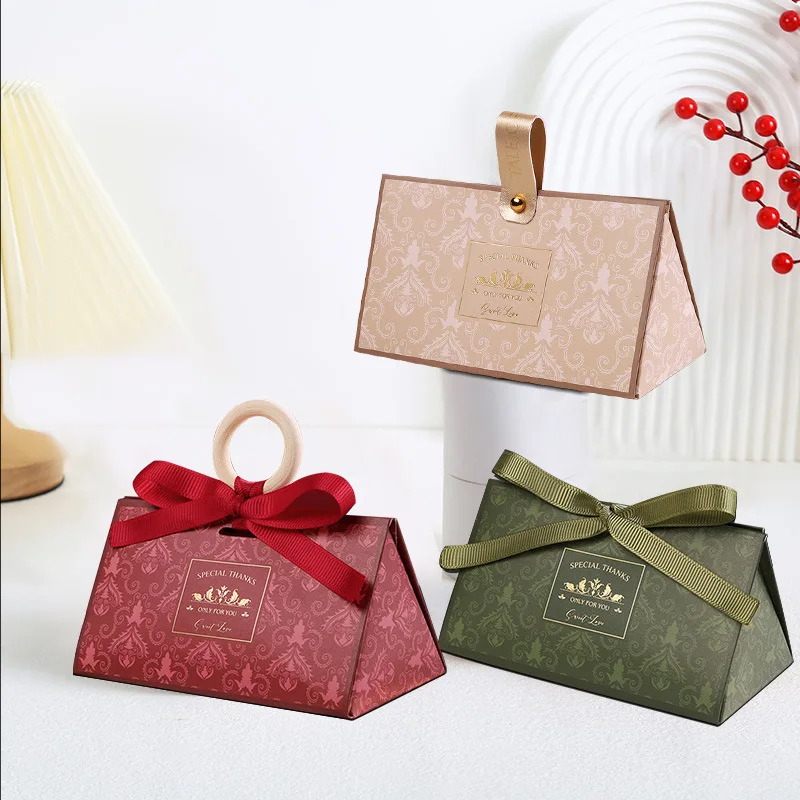 Triangular-Paper-Bag-with-RibbonCircular-HandlePackaging-Box-Wedding ...