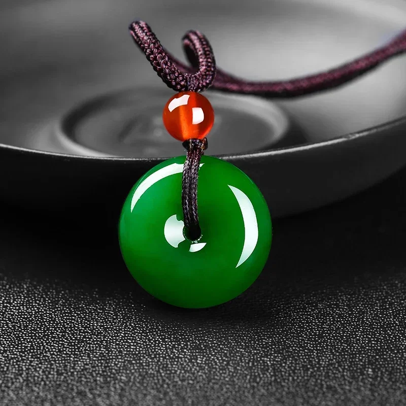 Natural Green Jade Safety Buckle Pendant Necklace Hand-Carved Charm ...