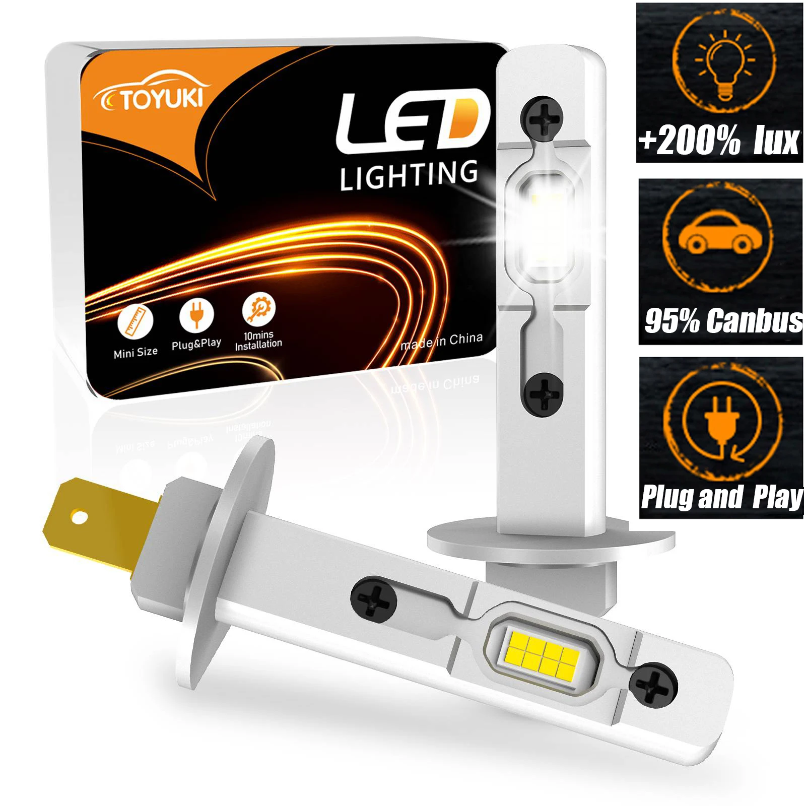 H1 Led Headlight Bulbs 2Pcs - 16000LM, 6500K Cool White, Mini Size ...