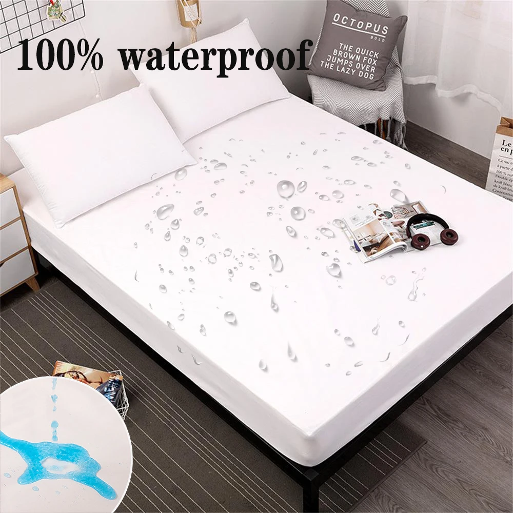 100-Waterproof-Fitted-Bed-Sheet-with-Elastic-Band-Anti-slip-Cover ...