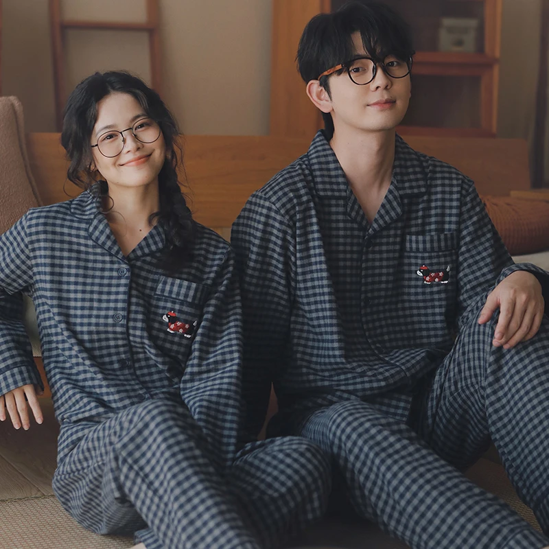 Autumn and winter couple pajamas, high-end long sleeved women's pure ...