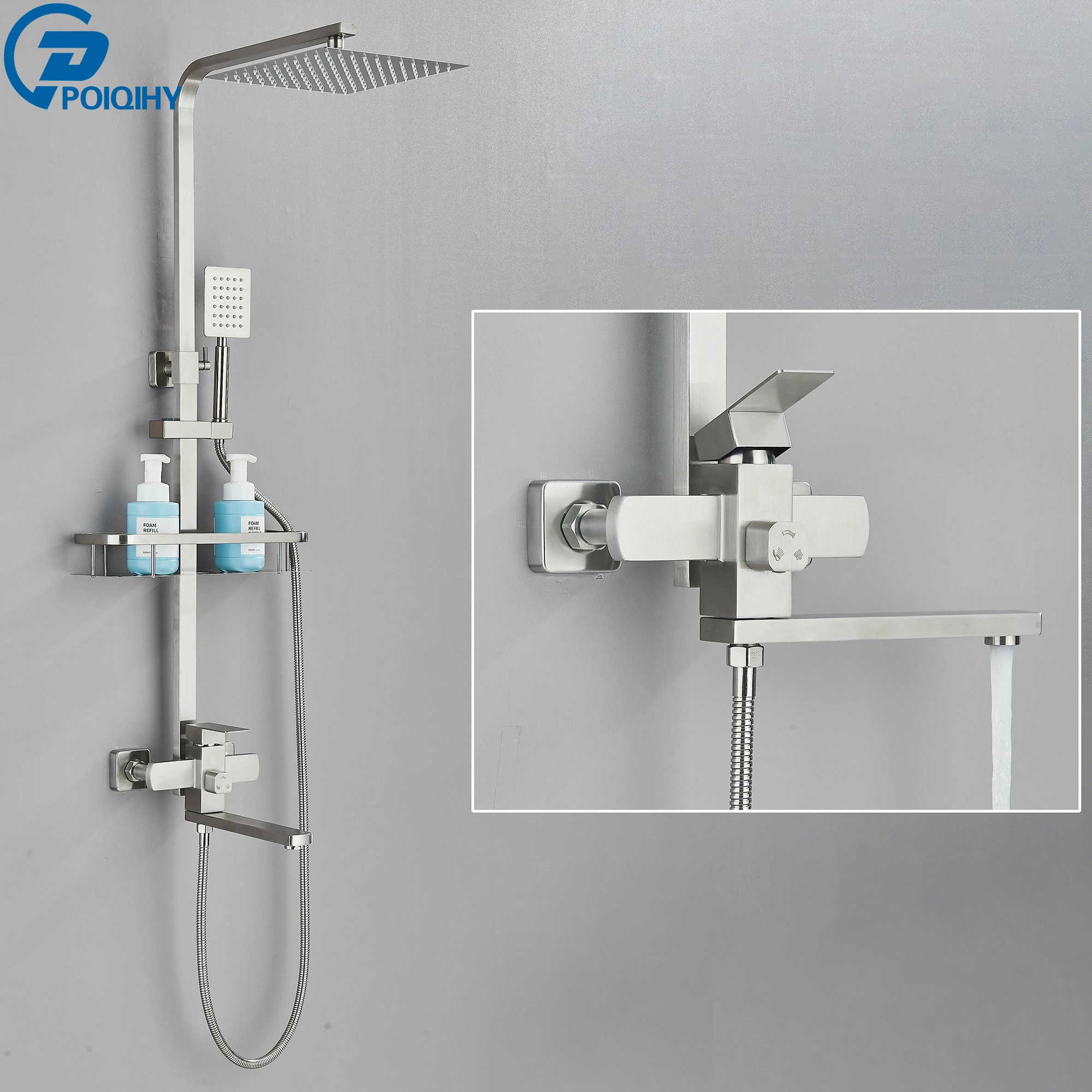 Brushed-Nickel-Shower-Faucet-Bath-Shower-Set-Rotating-Long-Spout ...