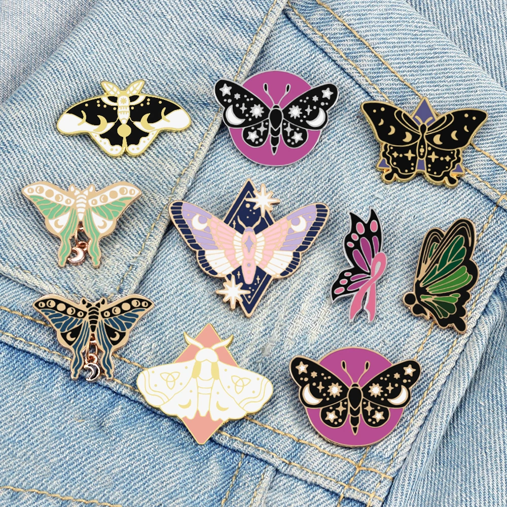 Small-Retro-Insect-Butterfly-Lapel-Pins-Cartoon-Moon-Phase-Moth-Brooch ...