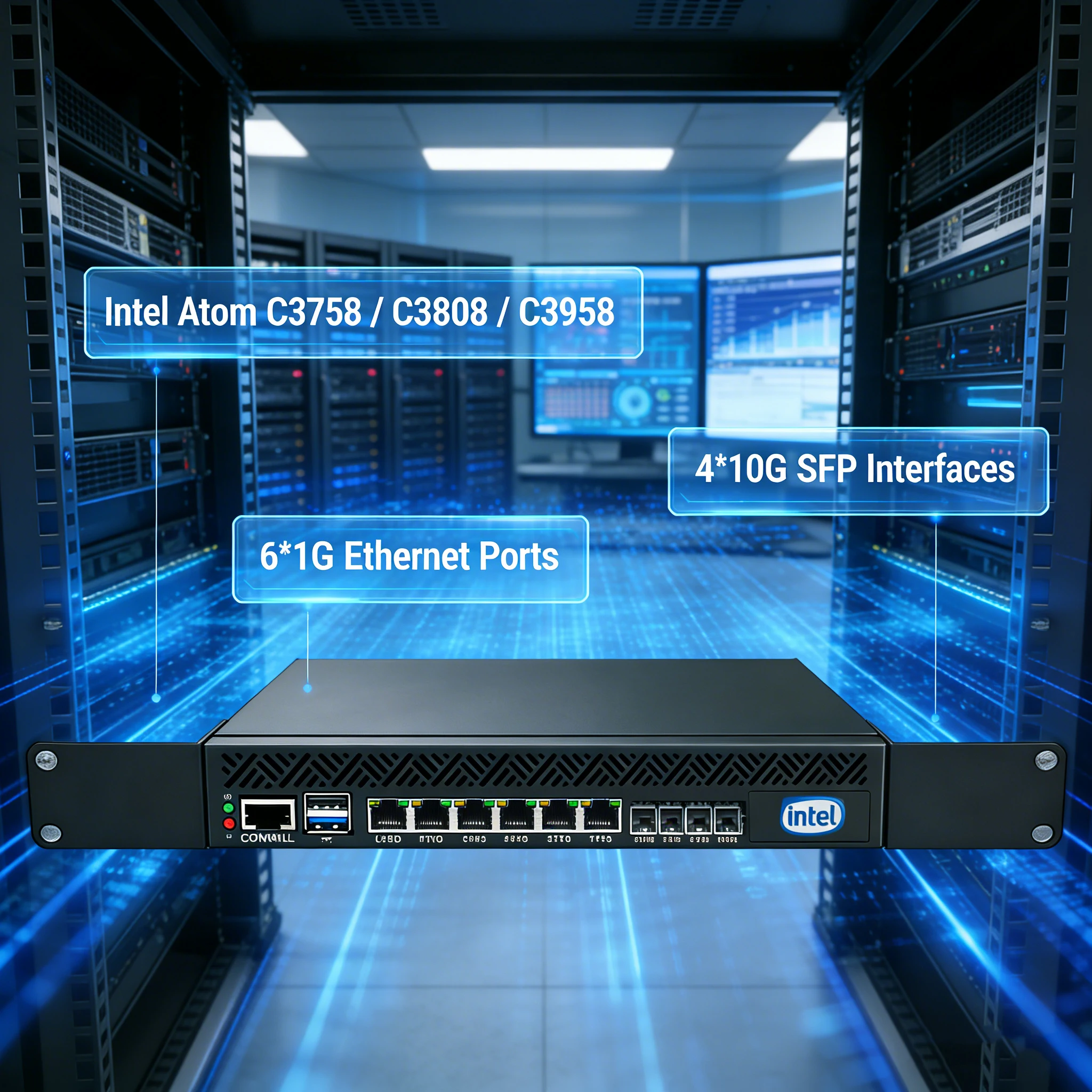 2025Industrial 1U Rack Mounted Firewall Mini PC Intel Atom C3758 C3808 ...