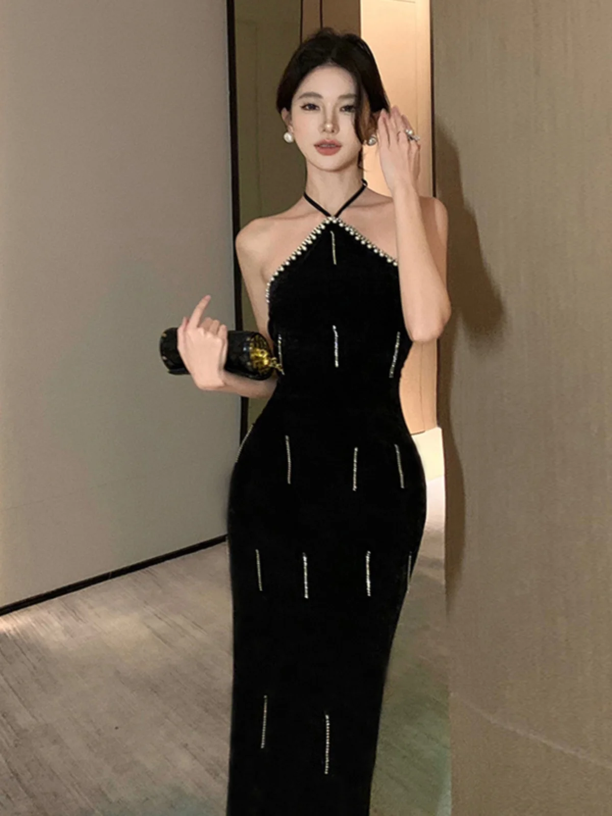 Harajpoo-Sexy-Women-Hanging-Neck-Beaded-Banquet-Dress-High-Waist-To ...