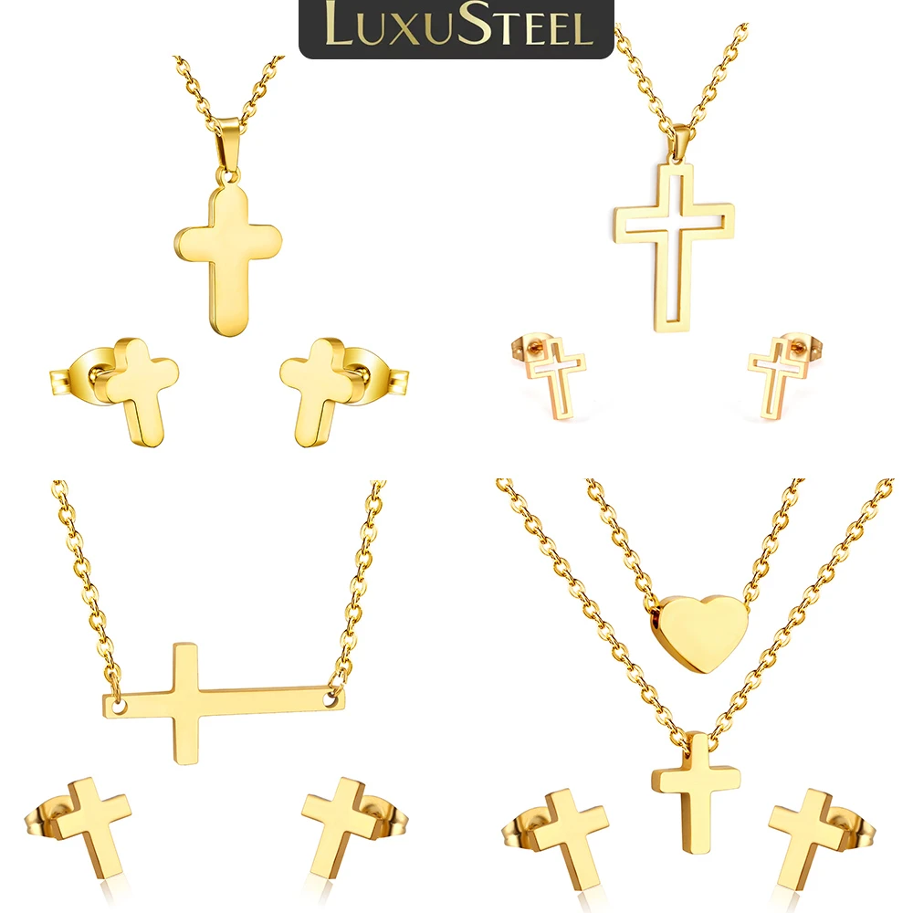 LUXUSTEEL Stainless Steel Jewelry Set For Women Men Religious Jesus ...