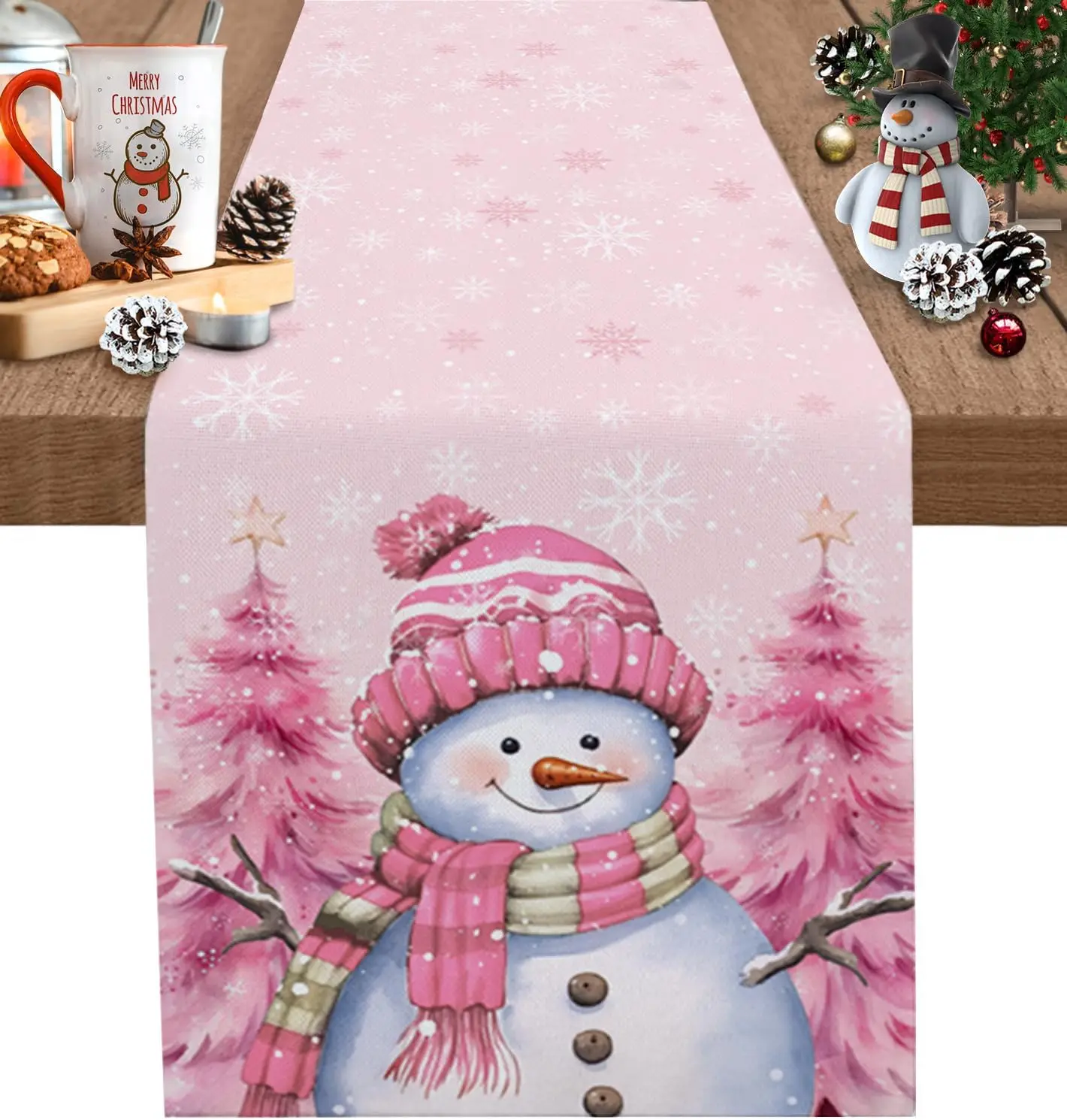 Natal-rosa-boneco-de-neve-rvore-de-natal-floco-de-neve-linho-corredor ...