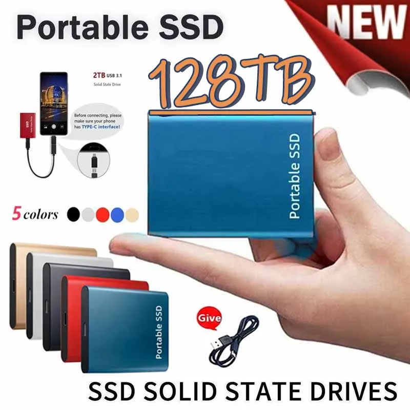 Novo SSD 500GB 1TB Flash Hard Drive Externo Tipo C Alta Velocidade USB3.1 2TB 4TB 8TB SSD ...