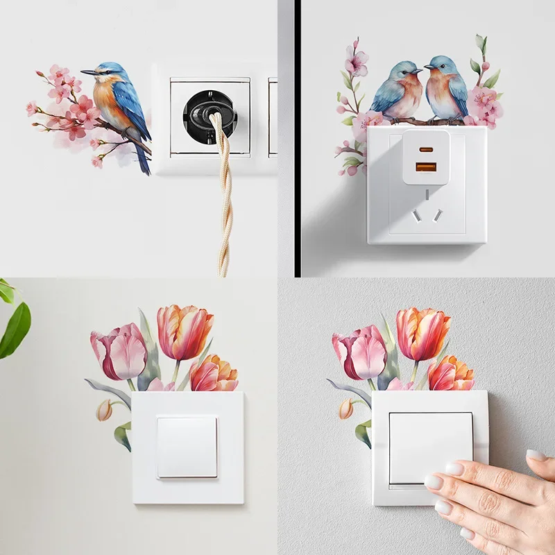 Flower-Switch-Stickers-Green-Leaves-Plants-Wall-Sticker-Tropical-Switch ...