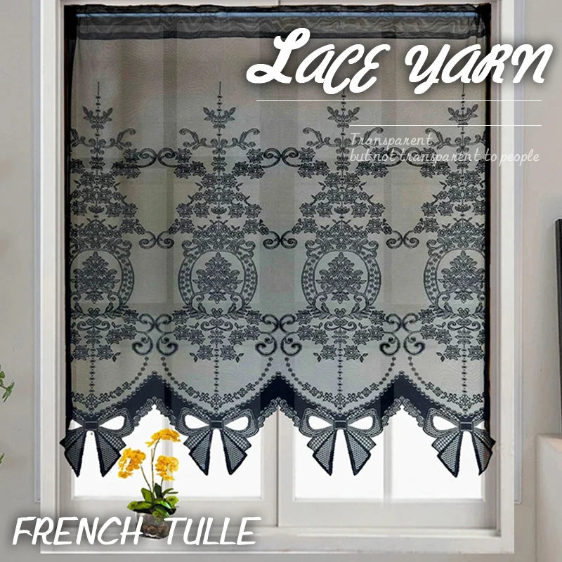French-Bow-Shaped-Tulle-Short-Curtain-White-Kitchen-Short-Curtain-Black ...