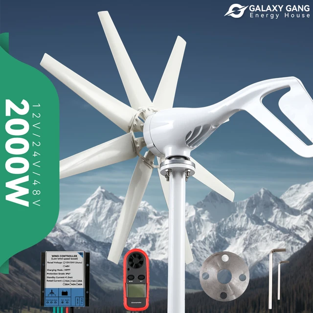 Free Energy Wind Turbine Generator 2000w 12v 24v 48v 8 Blades With Off ...