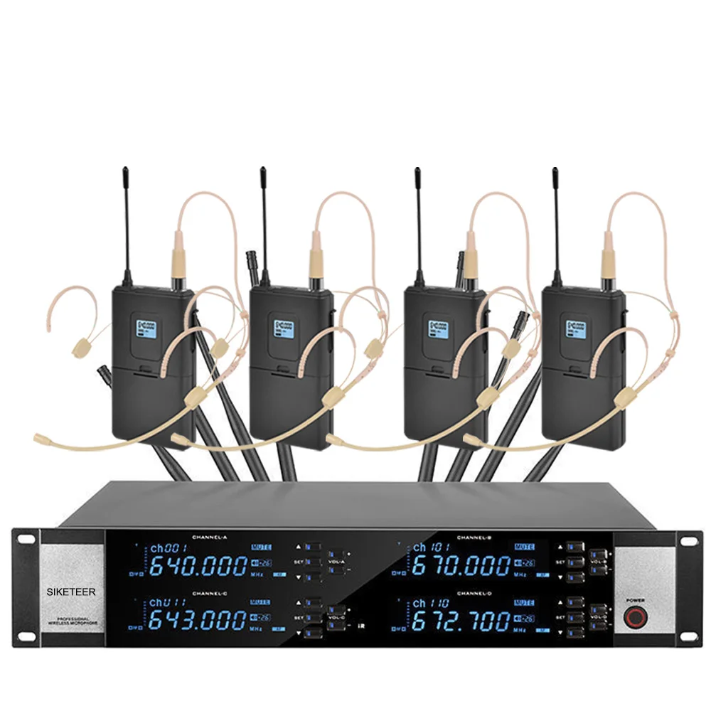 Professional UHF Wireless Microphone System Four Channel True Diversity ...