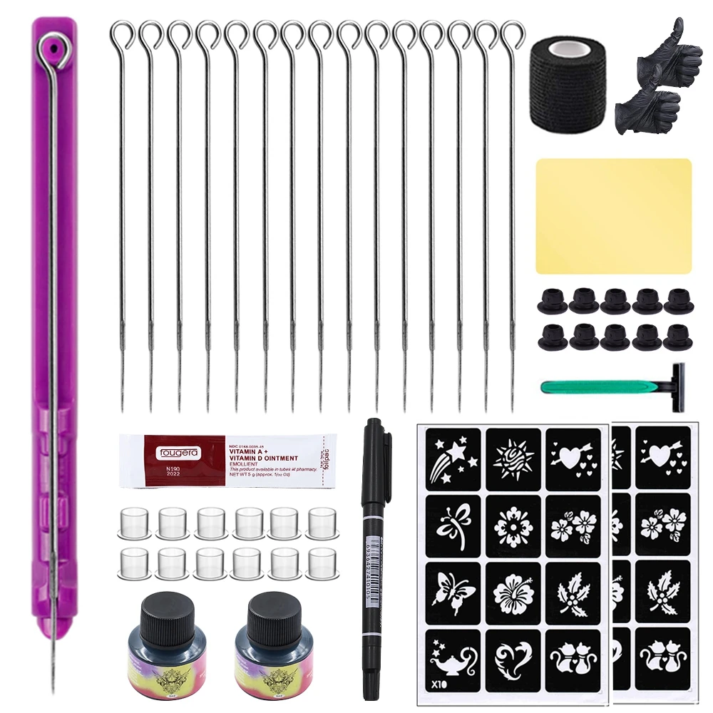 3D Hand Poke and Stick Tattoo Kit DIY Tattoo Ink Needles Set for Body ...
