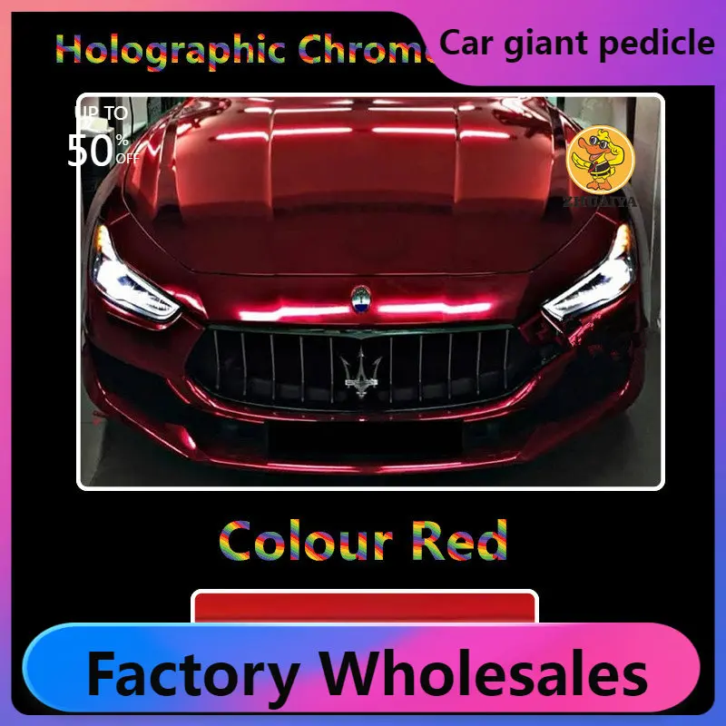 1-52X18M-Stretchable-Red-Holographic-Chrome-vinyl-Wrap-Self-Adhesive ...