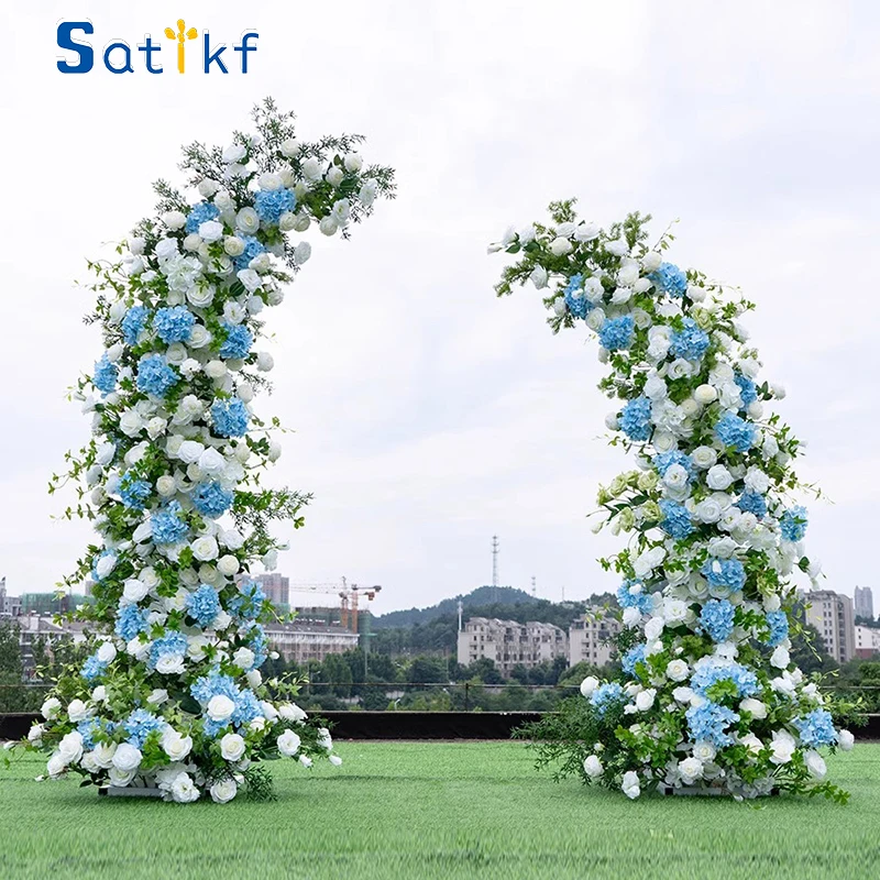 Blue-Flower-Horn-Arch-Wedding-Backdrop-Decor-Artificial-Flower-Row ...
