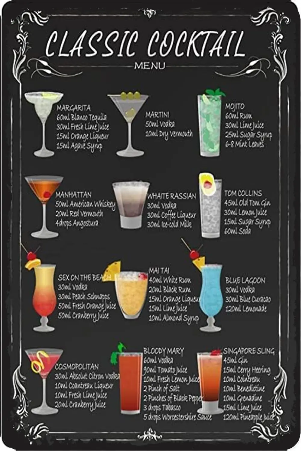 Vintage Classic Cocktail Recipe Guide Retroe Cocktail Menu Aluminum ...