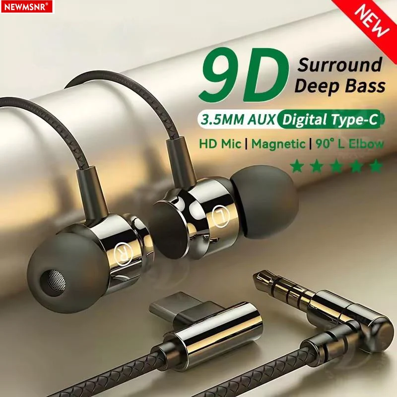 Metal Design Type C&3.5mm Wired Gamer Earphones 9D Stereo Sound ...