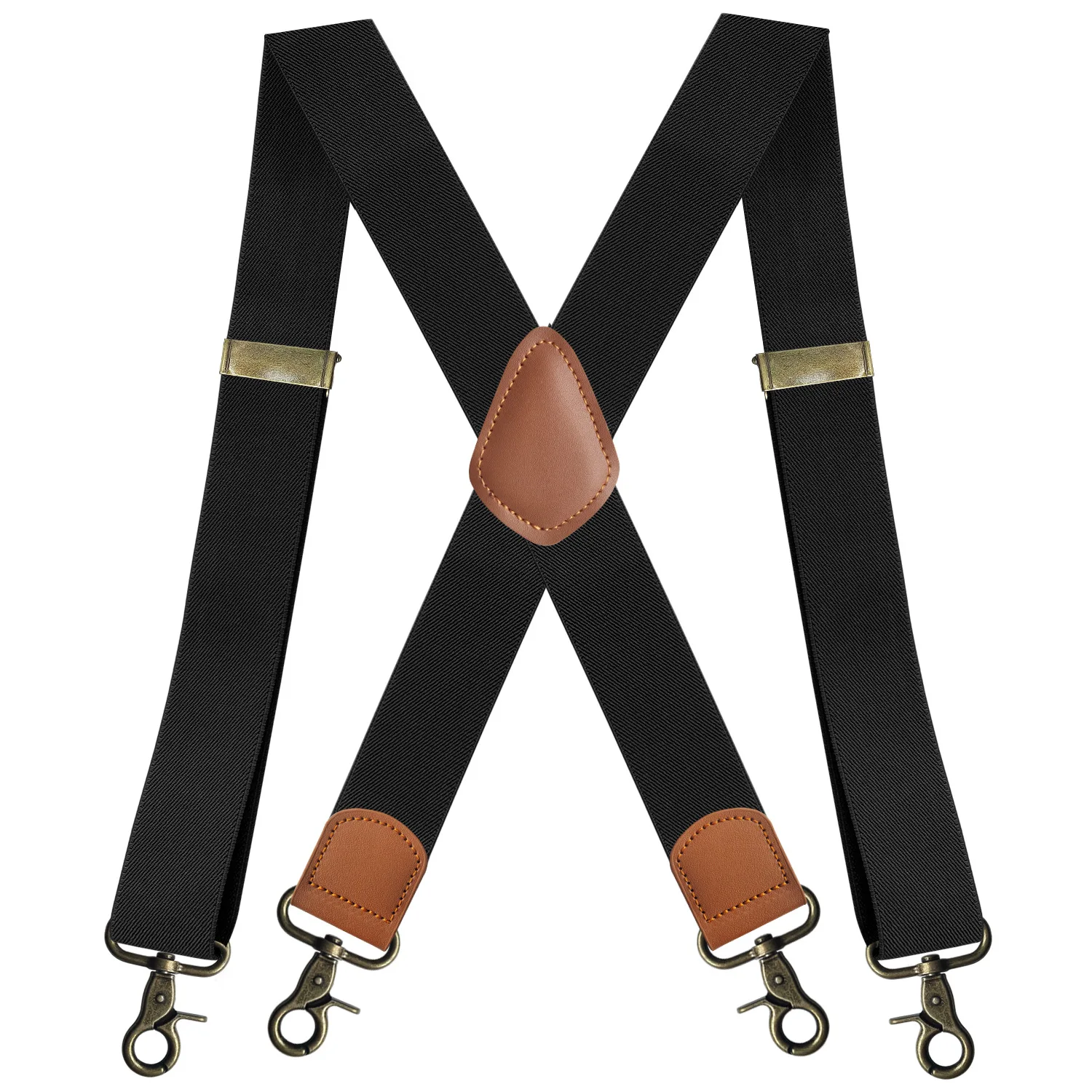 Vintage Suspenders for Men 3.5cm Wide X-Black 4 Bronze Hook Clips Heavy ...