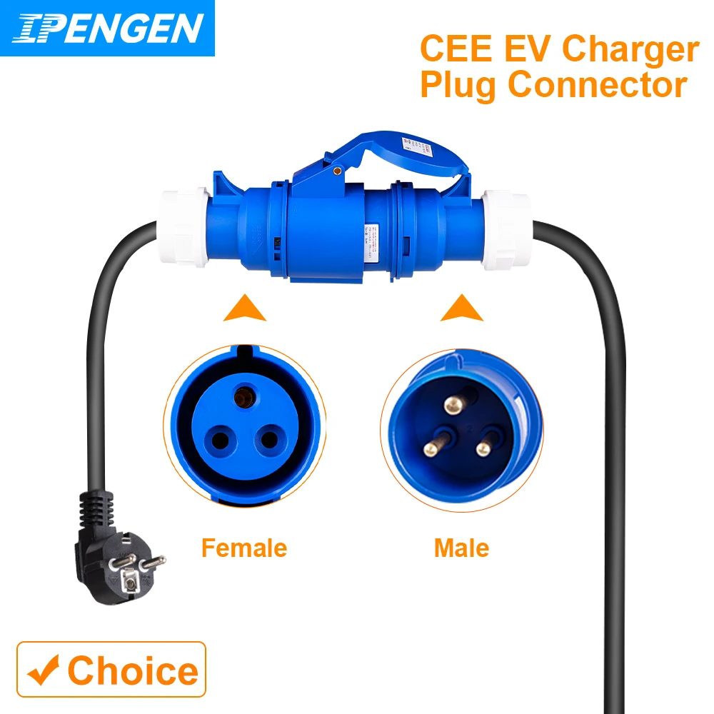 IPENGEN-EV-Charger-CEE-Female-Plug-3-Pins-Adapter-Waterproof-Connection ...